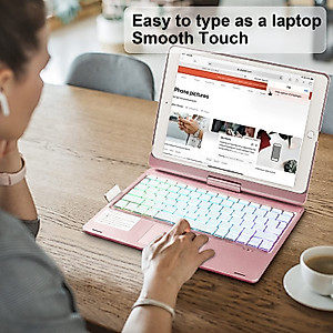 ONHI 360 Rotatable 7 Colors Back-lit Wireless Keyboard Case for New 10.2" iPad 9 th Gen,iPad 8th &7th Gen, Air 3, Pro 10.5(Rose Gold)