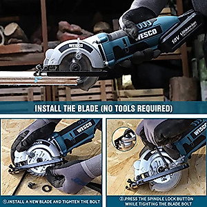 WESCO 3-3/8 Inch Cordless Mini Circular Saw, 20V Circular Saw, Maximum Cutting Depth 1-1/8 inch, with 2.0Ah Battery and Quick Charger Parallel Guide and Hex Wrench, 1 x 24T TCT Saw Blade for Wood