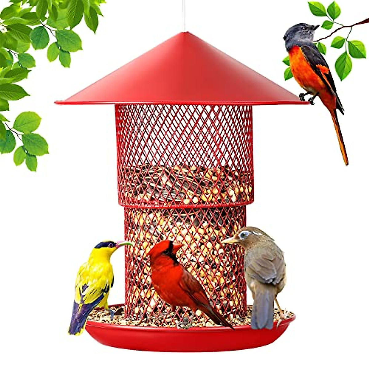 Metal Bird Feeders Cardinal Bird Feeder Retractable Birdfeeders Outside Hanging Garden Yard Outside Decoration 7 LB