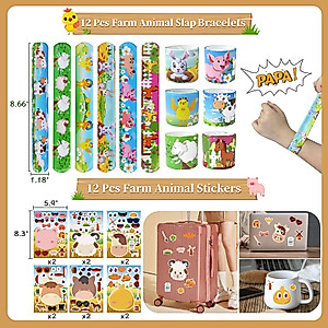 Farm Animals Party Favors Supplies 108 Pcs Birthday Party Decorations Goodie Boxes Bubble Wands Stampers Rubber Pigs Figures Keychains Pull Back Cars Slap Bracelets Stickers Toys For Kids Boys Girls