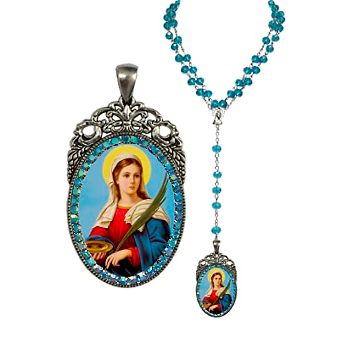 Saint Lucy of Syracuse Rosary - Patroness of The Blind; Epidemics; Salesmen; Throat Infections & Writers - Handmade (Blue)