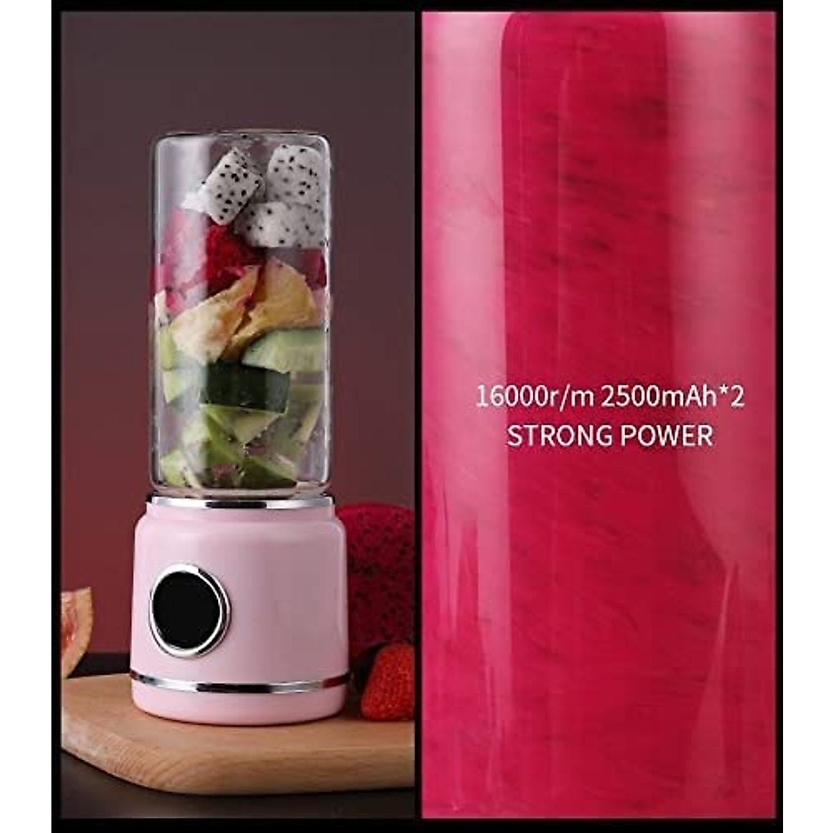 MXJCC Personal Blender Cup, Portable Blender for Shakes and Smoothies, Luium Mini Blender USB Rechargeable, with 6 Blades for Travel, Kitchen, Gym, Office (Color : Pink)
