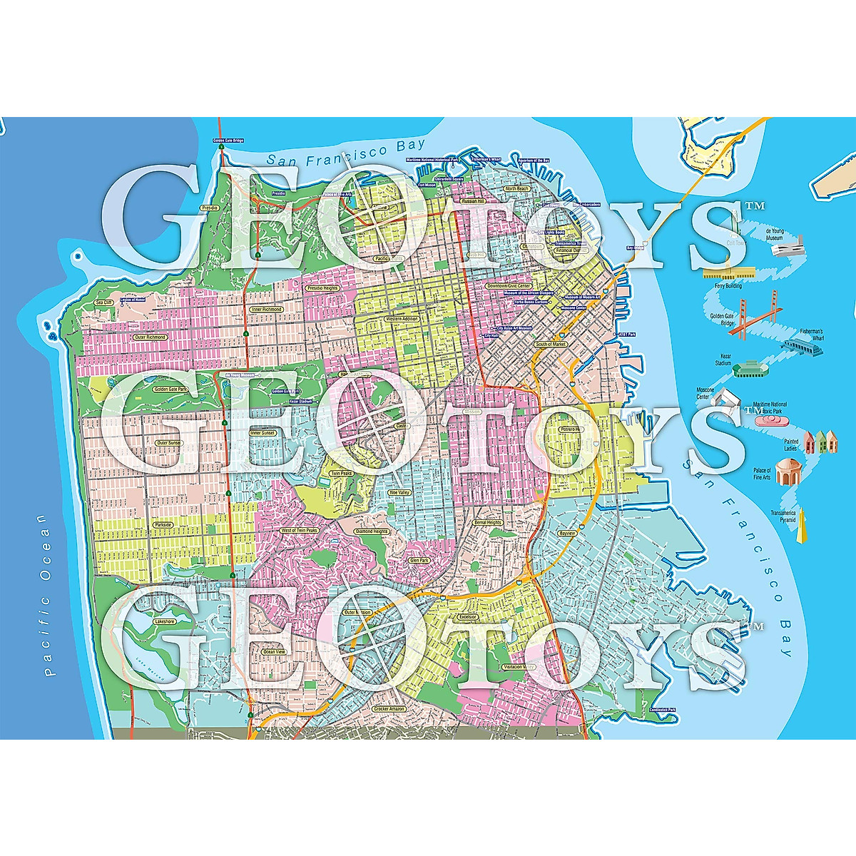 GeoToys Metropuzzle, San Francisco Jigsaw Puzzles 1000 Pieces, Detailed City Map Geography Puzzle, Challenging Adult Puzzle, Fun Puzzles for Adults, Family Puzzles, US City Map Poster Included