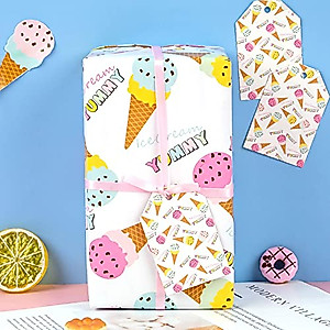 MAYPLUSS Wrapping Paper Sheet Set - Folded Flat - 3 Large Sheets with 3 Gift Tags - Summer Design(22.6 sq.ft.TTL) - 27.5 inch X 39.4 inch Per Sheet