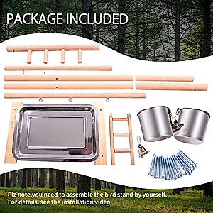 Bird Play Stand Parrots Playground Wooden Stick Perch，Bird Playpen Exercise Gym with Ladder Feeder Cup Bell Swing，Parrot Play Climb Gym for Parakeet Cockatiel Conure(Include a Tray)