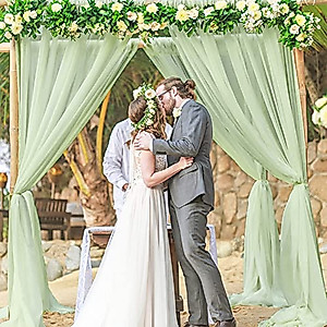 10ft x 10ft Sage Green Backdrop Curtains, Wrinkle-Free Sheer Chiffon Fabric Backdrop Drapes for Wedding Arch Party Ceremony Stage Decoration