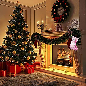 Amosfun Pink Knit Gnome Christmas Stockings Swedish Santa Gnome Hanging Ornament Gifts Pouch Xmas Tree Decor