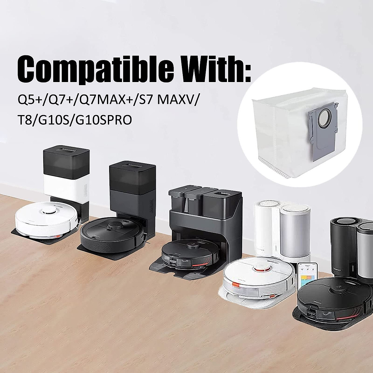 10 Pcs Roborock S7 Maxv Ultra Dust Bags, Roborock Dust Bag Reusable Compatible w/Roborock Q5/Q5+/Q7/Q7+/Q7 Max+/S7 MAXV/T8/G10S/G10SPRO Vacuum Self-Empty Dock, Troborock S7 Pro Ultra Accessories