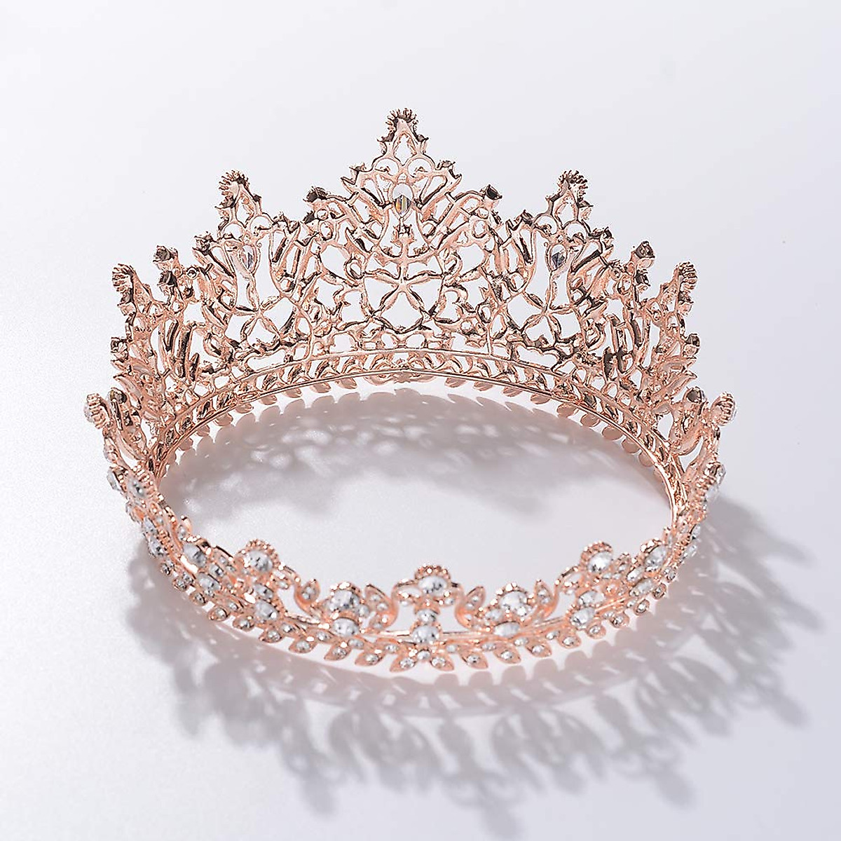 S SNUOY Rose Gold Crown for Women Full Round Queen Crowns Crystal Tiaras for Crown Rhinestone Bridal Headband Pageant Prom Wedding Hair Jewelry