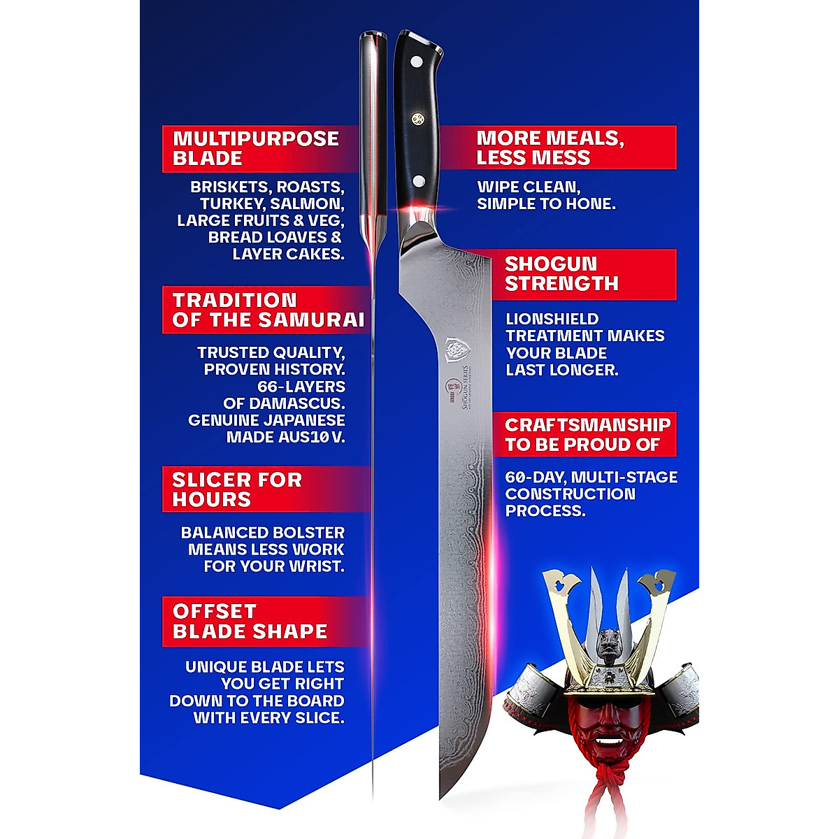 Dalstrong Slicing Knife - Offset Blade Carving Knife - 12 inch - Shogun Series ELITE - Japanese AUS-10V Super Steel Kitchen Knife - G10 - Damascus - Vacuum Treated - Sheath - Bread Knife, Meat Slicer