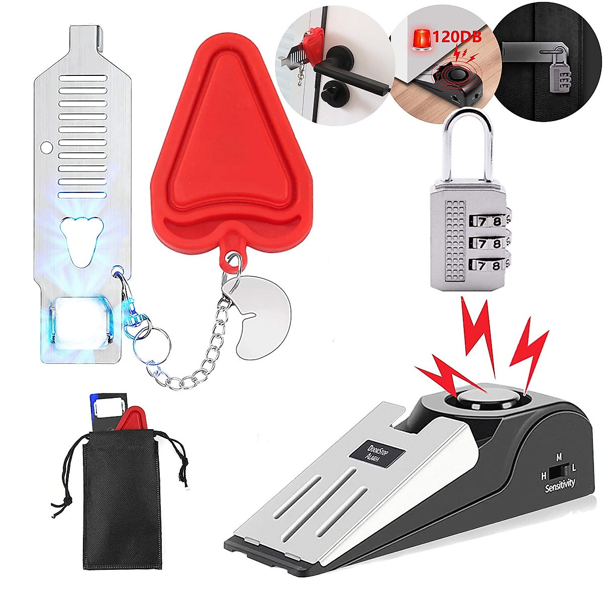 Upgraded Portable Door Lock & Door Stop Alarm, Home Security Door Locker Devices & Door Stopper, Perfect Christmas Gifts Self Defense Travel Essentials for Hotel Apartment Airbnb Additional Safety