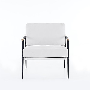 Penifun Modern Chic Accent Metal Frame, Upholstered Chenille Living Room Chairs with Removable Seat & Back Cushion, Comfy Leisure Lounge Reading Side Armchair for Bedroom, White