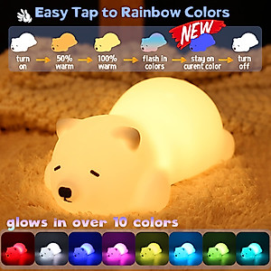 TWINKOPAT Sleeping Bear Night Light, Soft Animal Silicone Night Light for Kids Room Bedroom, Portable USB Rechargeable Squishy Lamp, Kawaii Room Decor, Cute Gifts for Infant Baby Toddler Children