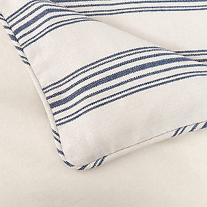 HiEnd Accents Prescott Farmhouse Bedding, 3 Piece Super King Size Striped Comforter Set with Pillow Shams, Ivory Navy Ticking Stripes Pattern, Chic Casual Coastal Boho Style Bed Set