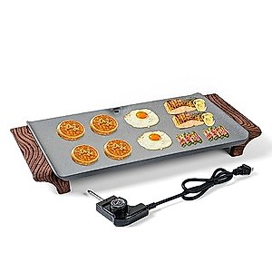 Electric Grill - MOKIKA Extra Large Cooking Surface Electric Griddle, Healthy-Eco Non-Stick Coating Indoor Grill Griddle, 5-Level Adjustable Temperature Control Griddle Grill, Cool-Touch Handles Grey