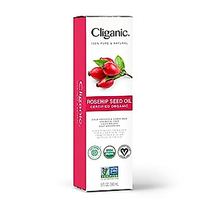 Cliganic Organic Rosehip Seed Oil for Face, 100% Pure | Natural Cold Pressed Unrefined Non-GMO | Carrier Oil for Skin, Hair & Nails