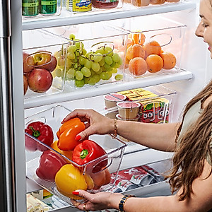 Clear Refrigerator Organizer Bins - Plastic Fridge Organizers - Storage Containers for Organizing Pantry, Cupboard, Cabinet, Freezer, Food, Fruit, Kitchen, Bathroom - Refrigerator Storage Bin set of 4