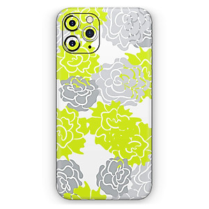 Design Skinz Gray and Lime Green Cartoon Roses - DesignSkinz Protective Vinyl Decal Wrap Skin Cover Compatible with The Apple iPhone 12 Pro (Full-Body, Screen Trim & Back Glass Skin)
