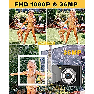 Digital Camera, Lecran Kids Camera FHD 1080P 36.0 Mega Pixels Vlogging Camera with 16X Digital Zoom, LCD Screen, Compact Portable Mini Cameras for Teens, Beginners, Students, Kids (Black)