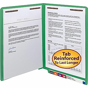 Smead End Tab Fastener File Folder, Shelf-Master® Reinforced Straight-Cut Tab, 2 Fasteners, Letter Size, Green, 50 per Box (25140)