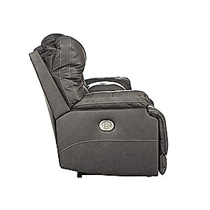Signature Design by Ashley Wurstrow Leather Adjustable Dual Sided Power Reclining Loveseat with Console & USB Charging, Dark Gray