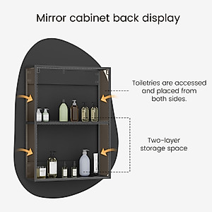WallBeyond Bathroom Medicine Cabinet with Mirror, 22x30 Inch Black Irregular Storage Mirror with Aluminum Alloy Metal Framed, Modern Medicine Cabinet with Storage