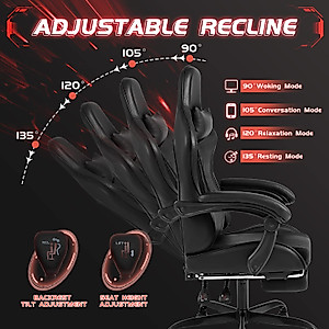 Shahoo Gaming Chair with Footrest and Massage Lumbar Support, Video Racing Seat Height Adjustable with 360°Swivel and Headrest for Office or Bedroom, Black