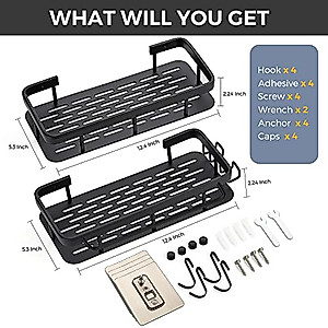 Shower Caddy Bathroom Shower Organizer, Adhesive Shower Caddy No Drilling Shower Storage,Shower Shelves for Inside Shower Rustproof Shower Rack Matte Black 2 Pack
