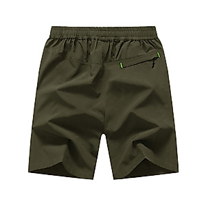 TBMPOY Men's Hiking Running 7" Shorts with Pockets Athletic Outdoor Sports Gym Running Short Zipper Pockets Army Green/Green L