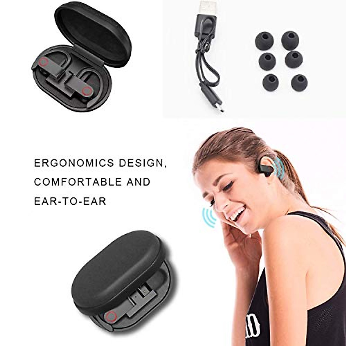 True Wireless Earbuds Bluetooth 5.0 Headphones, Sports in-Ear TWS Stereo Mini Headset w/Mic HiFi Bass IPX7 Waterproof, One Step Instant Pairing Case Noise Cancelling Earphones (Red)