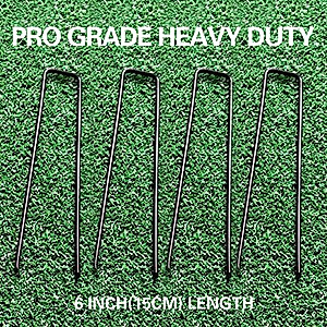Bakulyor 50pcs Black Landscape Staples + 50pcs Buffer Washer, 6 Inch 11 Gauge Garden Stakes Staples, U Shaped Galvanized Lawn Pins Heavy Duty Yard Ground Pin for Weed Barrier Sod Fabric Decorations