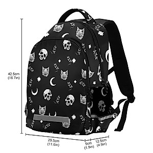 Children's School Bags, Skull Cat Moon School Backpacks, bookbag for Boys and Girls with Reflective Strips