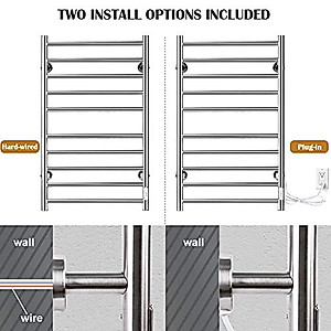 JSLOVE Towel Warmer Wall Mounted Heated Towel Racks for Bathroom, Stainless Steel Hot Towel Rack with Timer (Silver-10 Bars)