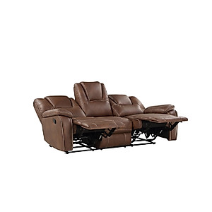 Steve Silver Katrine Reclining, Chestnut Brown Faux-Leather, Padded Armrests, Raised Headrest, Sinuous Spring Construction Sofas, 83.5 x 36 x 39