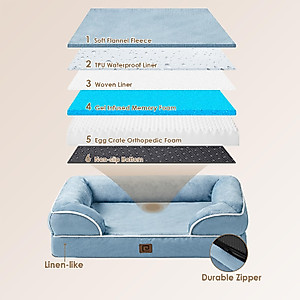 EHEYCIGA Orthopedic Dog Beds for Extra Large Dogs, Waterproof Memory Foam XL Dog Bed with Sides, Non-Slip Bottom and Egg-Crate Foam Big Dog Couch Bed with Washable Removable Cover, Washed Blue