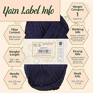 JubileeYarn Baby Soft Bamboo Cotton Yarn - 50g/Skein - Midnight Black - 4 Skeins