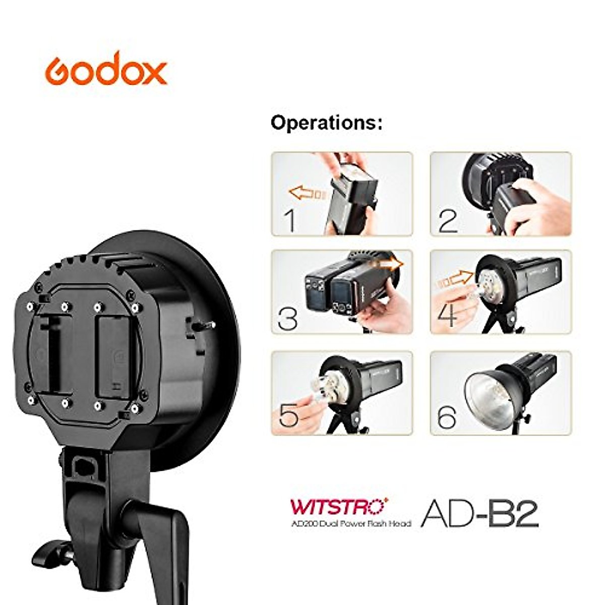 Godox AD-B2 Dual Power Twin Head Bowens Mount to Install 2 Godox AD200 or AD200 Pro Pocket Flash or Flashpoint eVOLV 200 TTL Modular Strobe Light Together to Achieve 400W Power Output