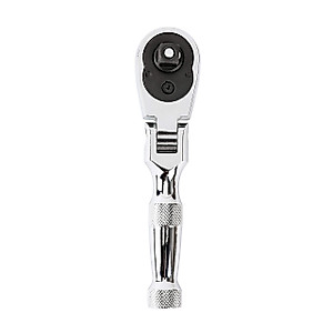 ARES 42044 - Flex Head Stubby Ratchet - 3/8-Inch Drive 72-Tooth Ratchet - Premium Chrome Vanadium Steel Construction & Mirror Polish Finish - Quick Release Reversible Direction Head Design