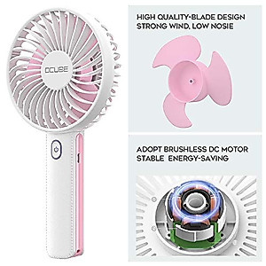 OCUBE Mini Handheld Fan,Small Personal Portable Hand Held Fan with 7 Color LED Light Base,Operated USB Rechargeable Desk Fan,3 Speeds Electric Lash Fan for Makeup (Pink)