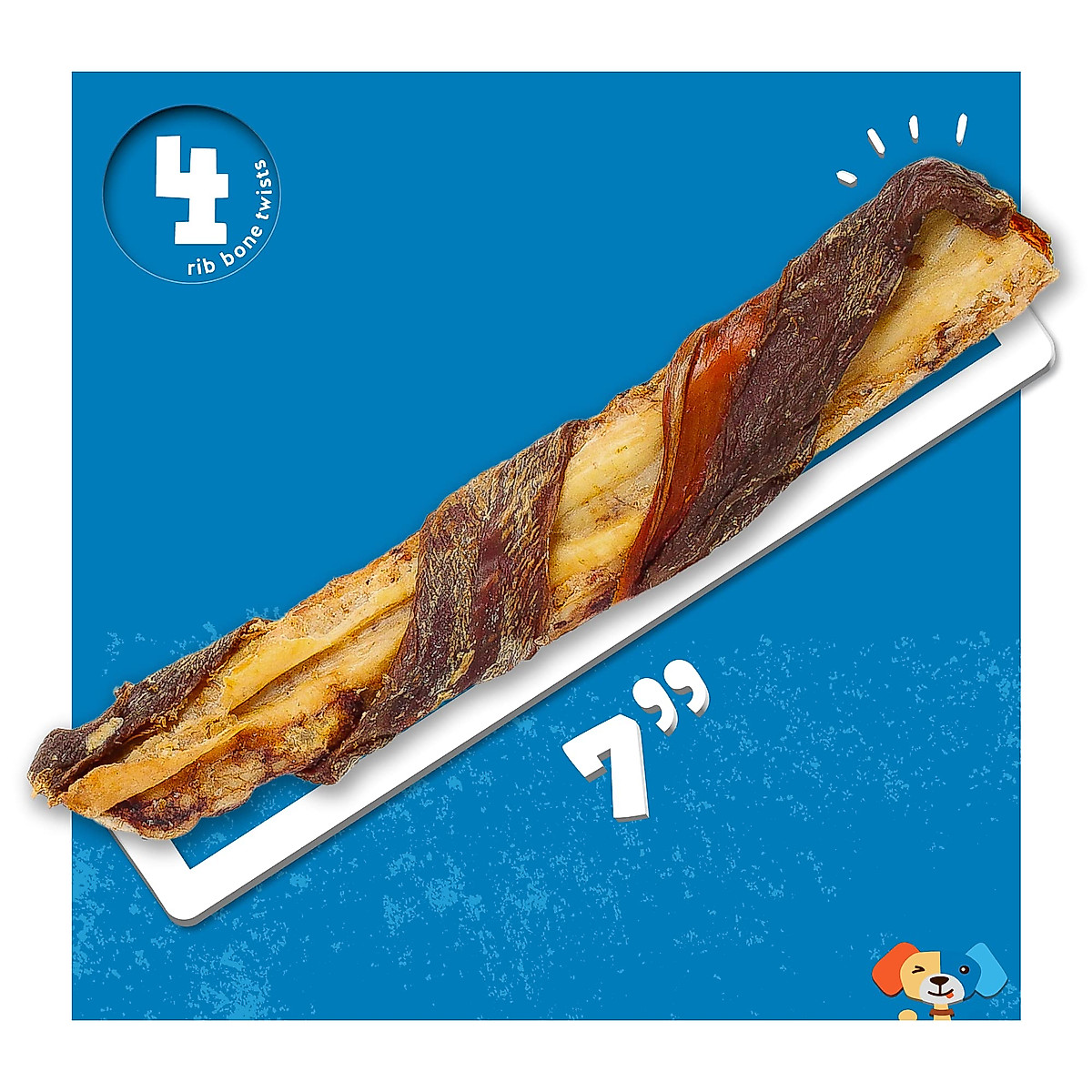 Jack&Pup Twist Beef Rib Bones for Dogs, 7" Beef Rib Bone Small Dog Bones for Puppies with Beef Jerky Twist for Flavor and Fun - Healthy Dog Bones Rib Small Dog Chew Bones (4 Count)