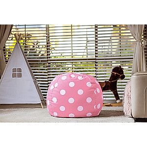 Wekapo Stuffed Animal Storage Bean Bag Chair Cover for Kids | Stuffable Zipper Beanbag for Organizing Children Plush Toys Large Premium Cotton Canvas (Pink Dot, XX-Large)