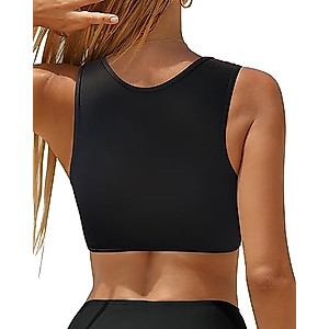 Tempt Me Women Black High Neck Bikini Top Swim Crop Top Tie Knot Front Lace Swimsuit Top Only XXL