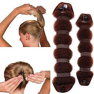 Goldrose Buns 2 Pieces Magic Hair Styling Styler Twist Ring Former Shaper Doughnut Donut Chignon Bun Maker Clip Hair Curler Accessory Small & Large (Brown)