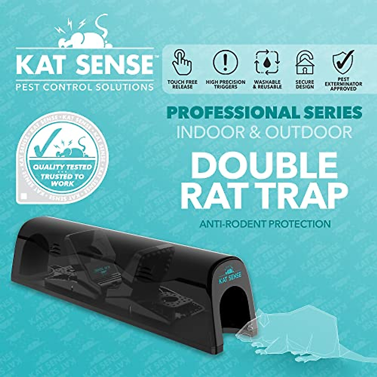 Kat Sense Rat Mouse Traps for House - Heavy Duty Covered Double No Escape Humane Rat Trap Delivers an Instant Kill - Easy to Use & No Touch Rodent Release