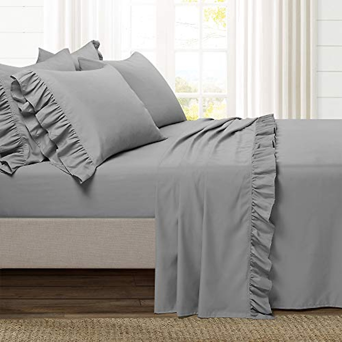 Lush Decor Reyna 4 Piece Ruffle Sheet Set, King, Dark Gray