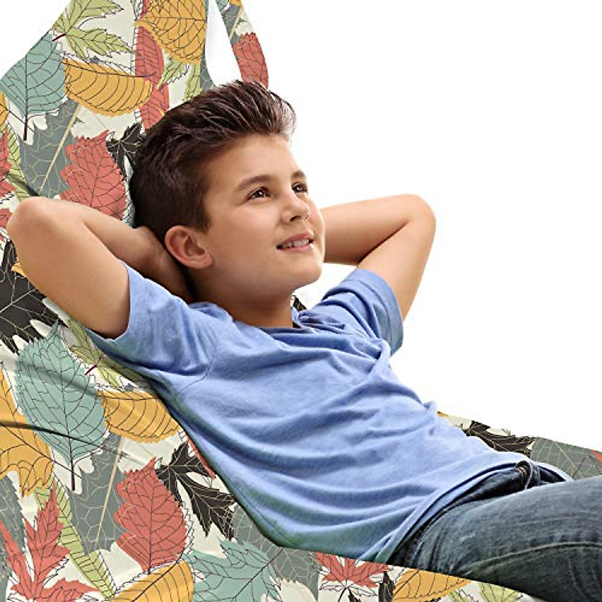 Ambesonne Autumn Lounger Chair Bag, Fall Season Leaves Maple Oak Willow Tree Growth Nature Foliage Plants Illustration, High Capacity Storage with Handle Container, Lounger Size, Multicolor