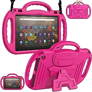 LTROP Kids Case for All-New Fire HD 10 and Fire HD 10 Plus (11th Generation, 2021) 10.1-Inch with Shoulder Strap, Light Weight Shockproof Kid-Proof Handle Stand Cover Case for Fire HD 10 Tablet - Pink
