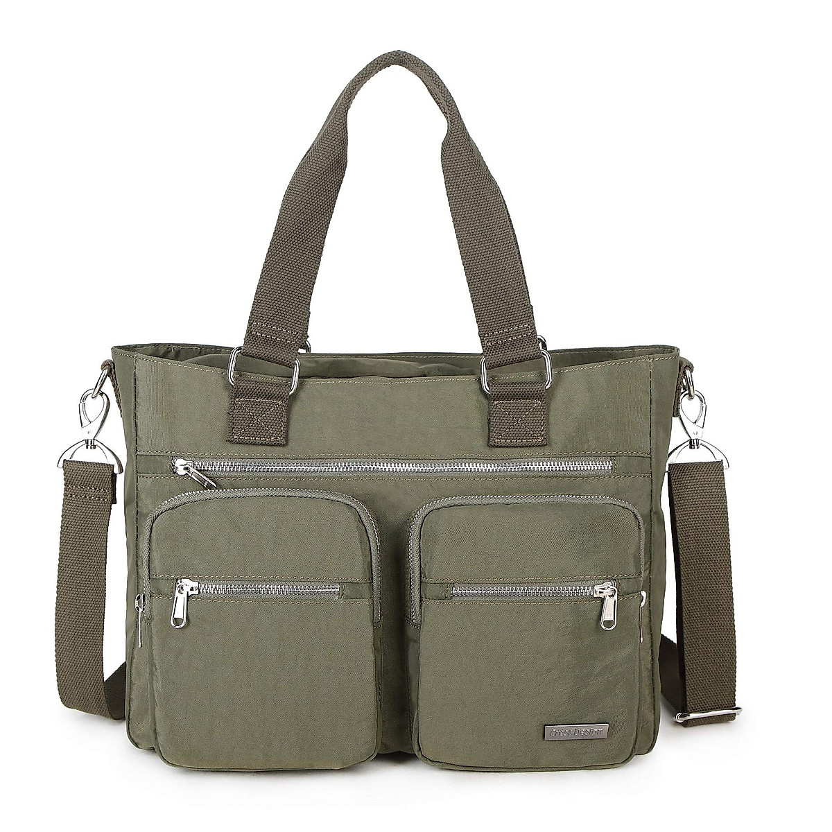 Crest Design Nylon Shoulder Bag Handbag, Teacher Nurse Tote Organizer (Army Green)