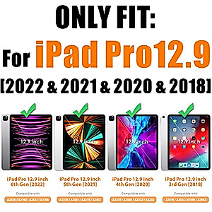 SEYMAC stock iPad Pro 12.9 Case (6th/5th/4th/3rd Gen), [Full-Body] Drop Protection Case with [Screen Protector] 360 Rotating Stand [Pencil Holder] Hand Strap for iPad Pro 12.9''2022-2018 (Black)
