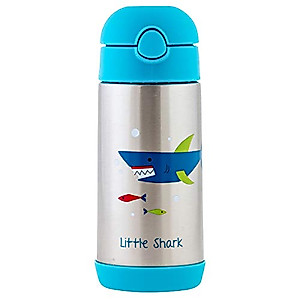 Stephen Joseph Double Wall Stainless Steel Bottles, Insulated Water Bottle for Kids Toddlers, Vacuum Insulated Bottle with Straw, BPA-Free Water Bottle – 11.8 Ounces, SHARK